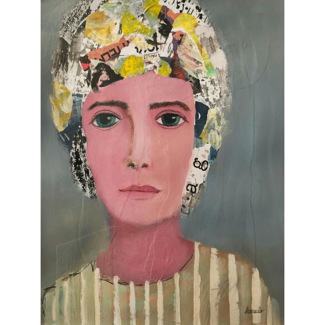 Original Art Modern Mixed Media Collage Abstract Portrait Art Original ...