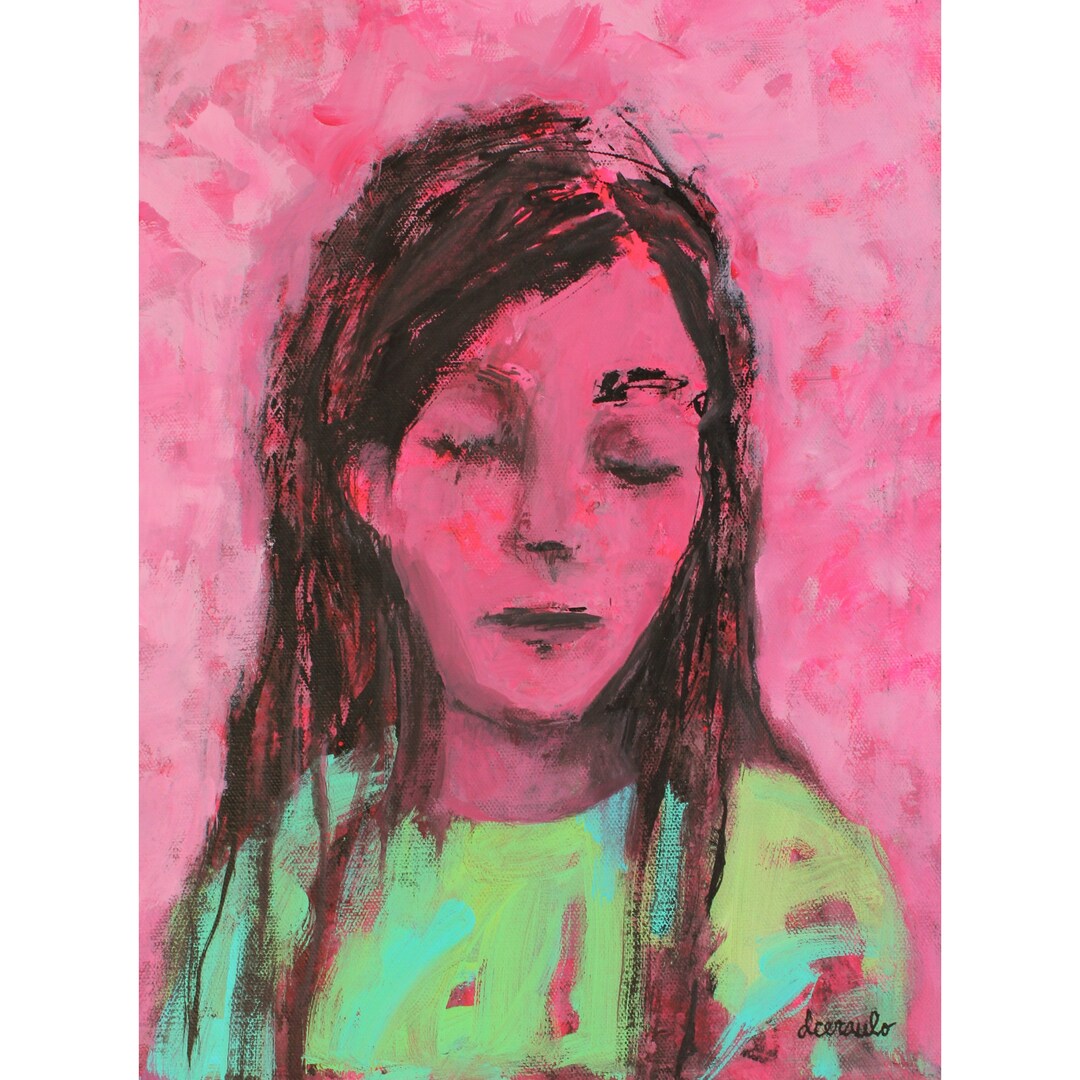 Original Painting on Canvas Sweet Female Acrylic Girl Portrait Original ...