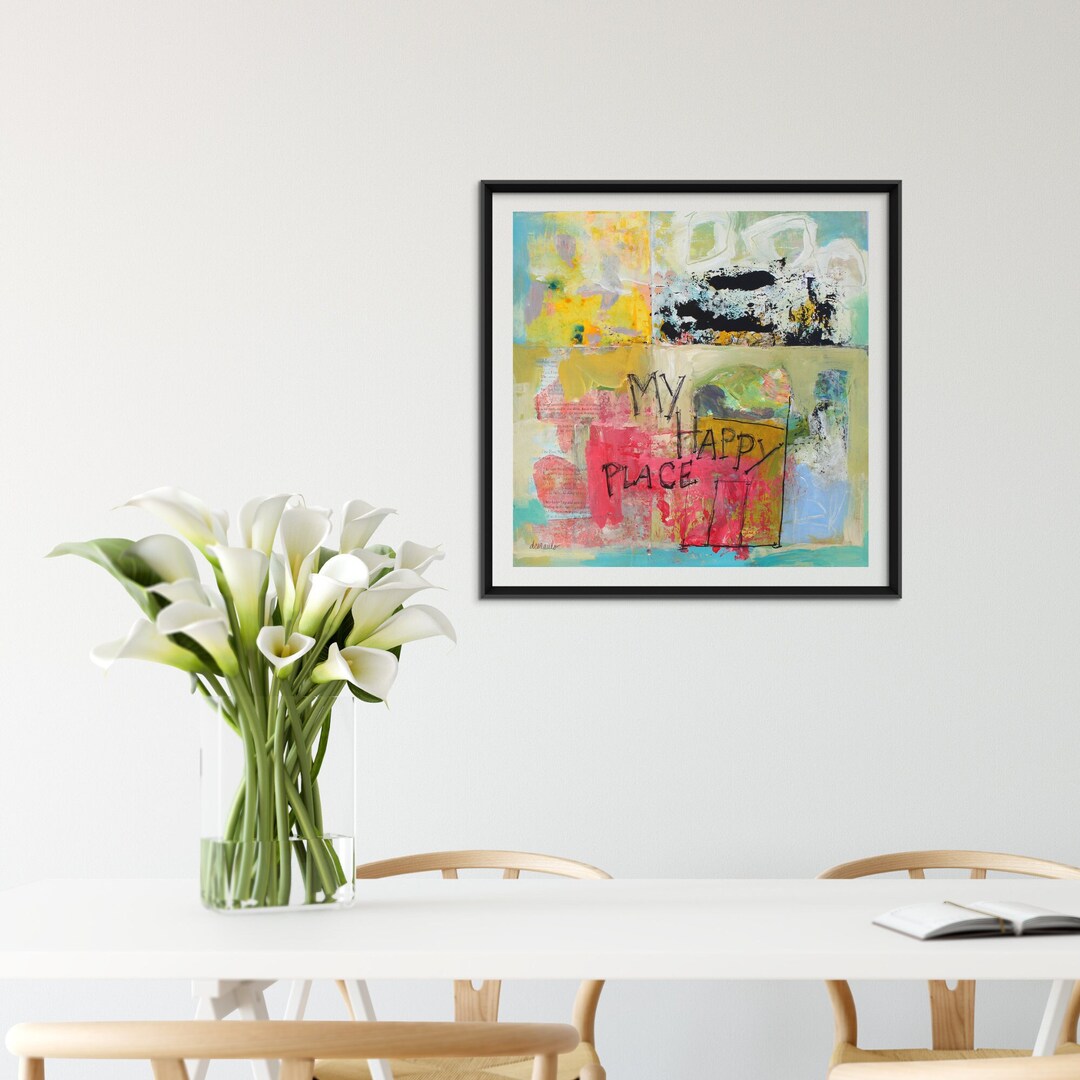 ORIGINAL Mixed Media Abstract Art Happy Art Red and Yellow Painting on ...