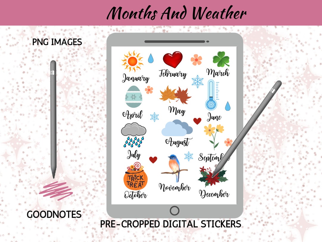 Goodnotes Months and Weather Stickers Digital Planner Stickers Weather ...