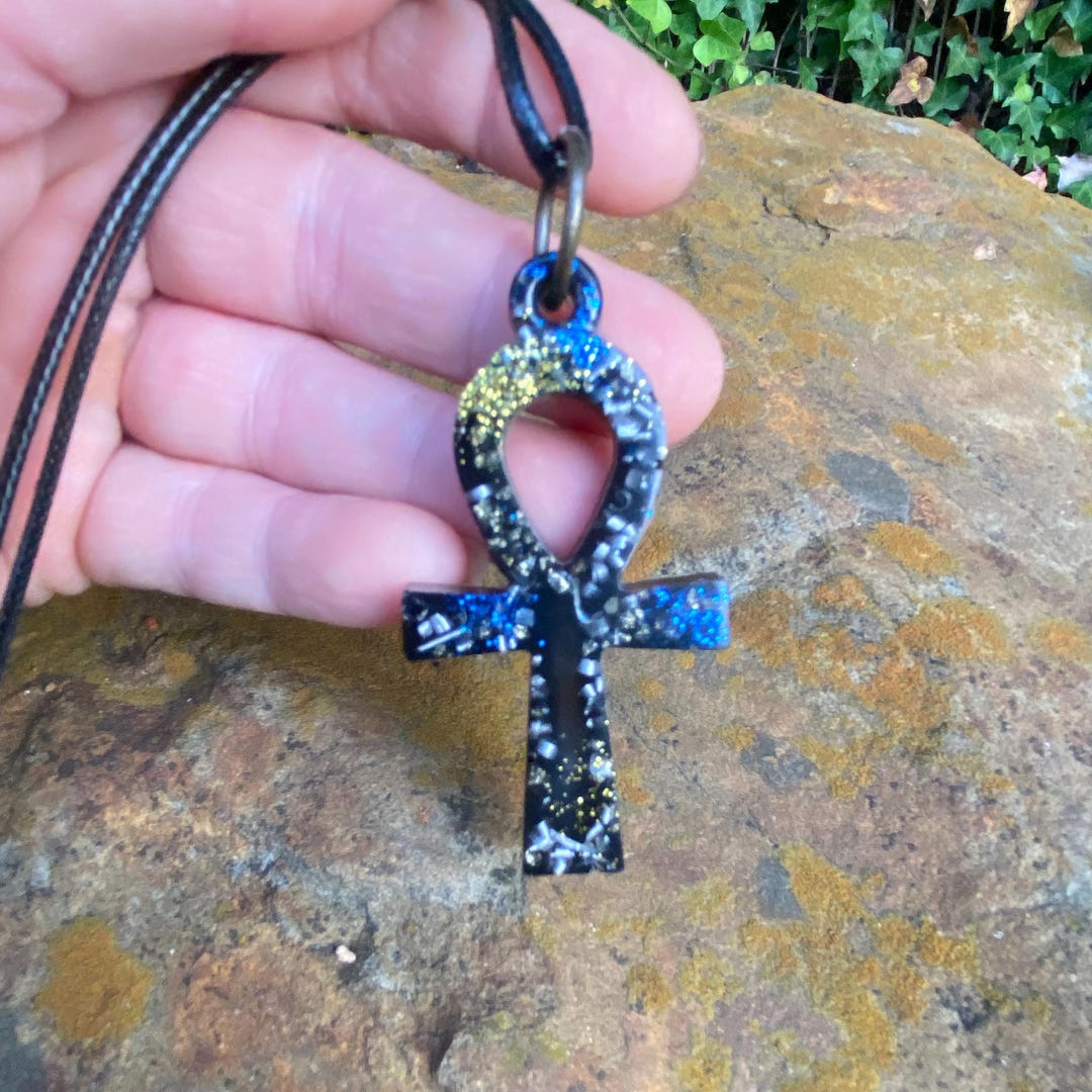 Shungite Orgone Energy Ankh With Embedded Quartz Crystal, Aluminum ...