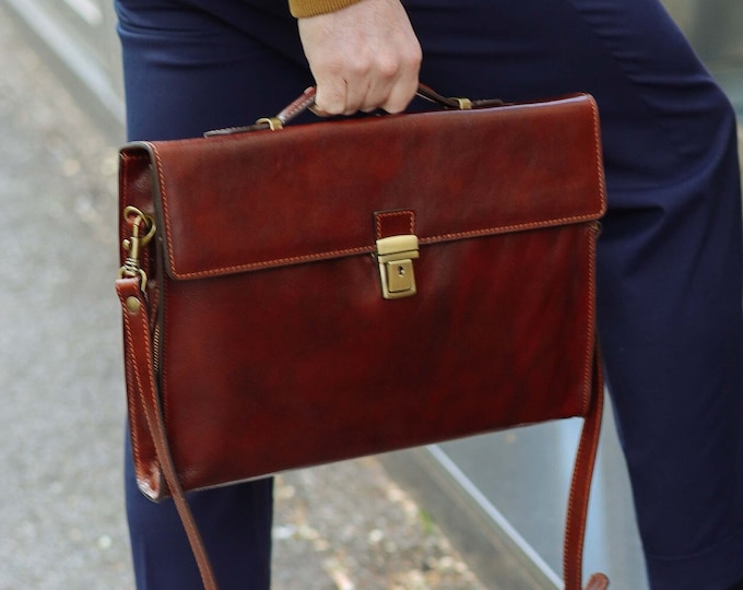 Croco Leather Attache Briefcase With Custom Engraving L Leather Laptop ...