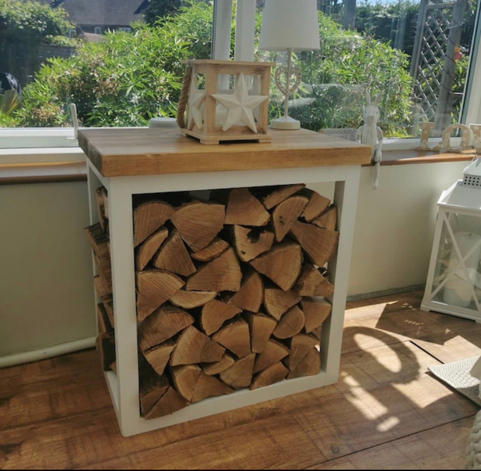 Small Indoor Log Store | Wooden Side Table | Lamp Table | Log Store ...