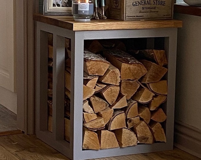 Small Indoor Log Store Wooden Side Table Lamp Table Log Store Logs ...