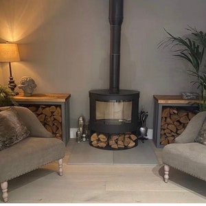 Small Indoor Log Store | Wooden Side Table | Lamp Table | Log Store ...
