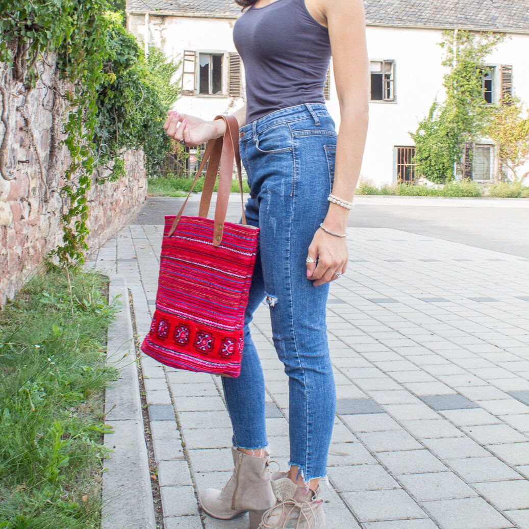 Tote Bag Ruby Red - Boho Chic Handbag, Embroidered Bag, Colorful Boho ...