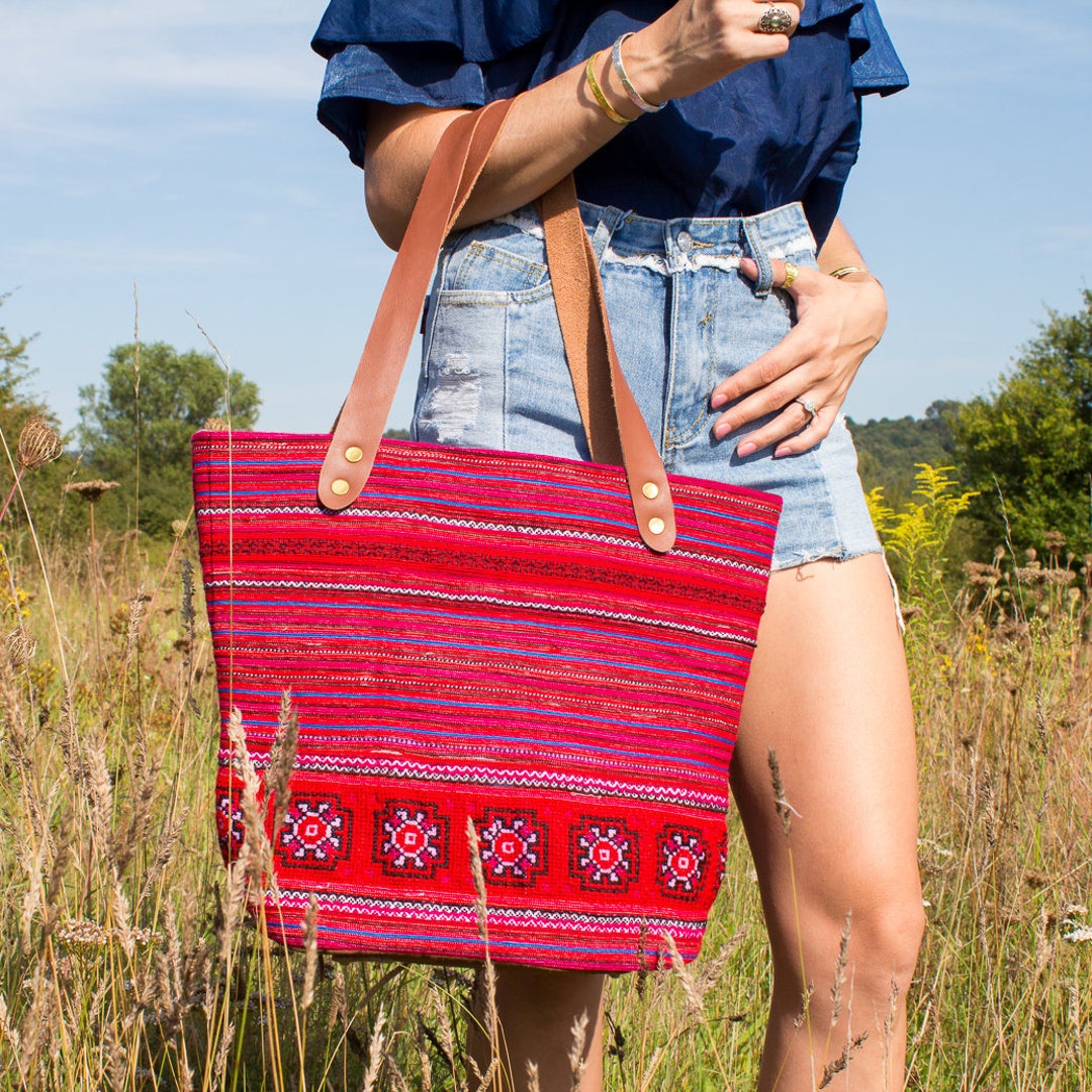 Tote Bag Ruby Red - Boho Chic Handbag, Embroidered Bag, Colorful Boho ...