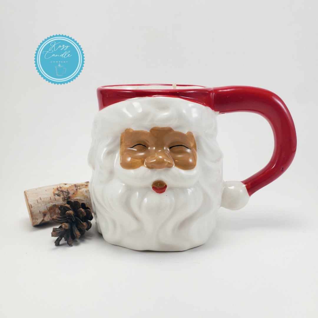 Brown Santa Coffee Mug, 18oz Scented Holiday Soy Candle Mug, Santa ...