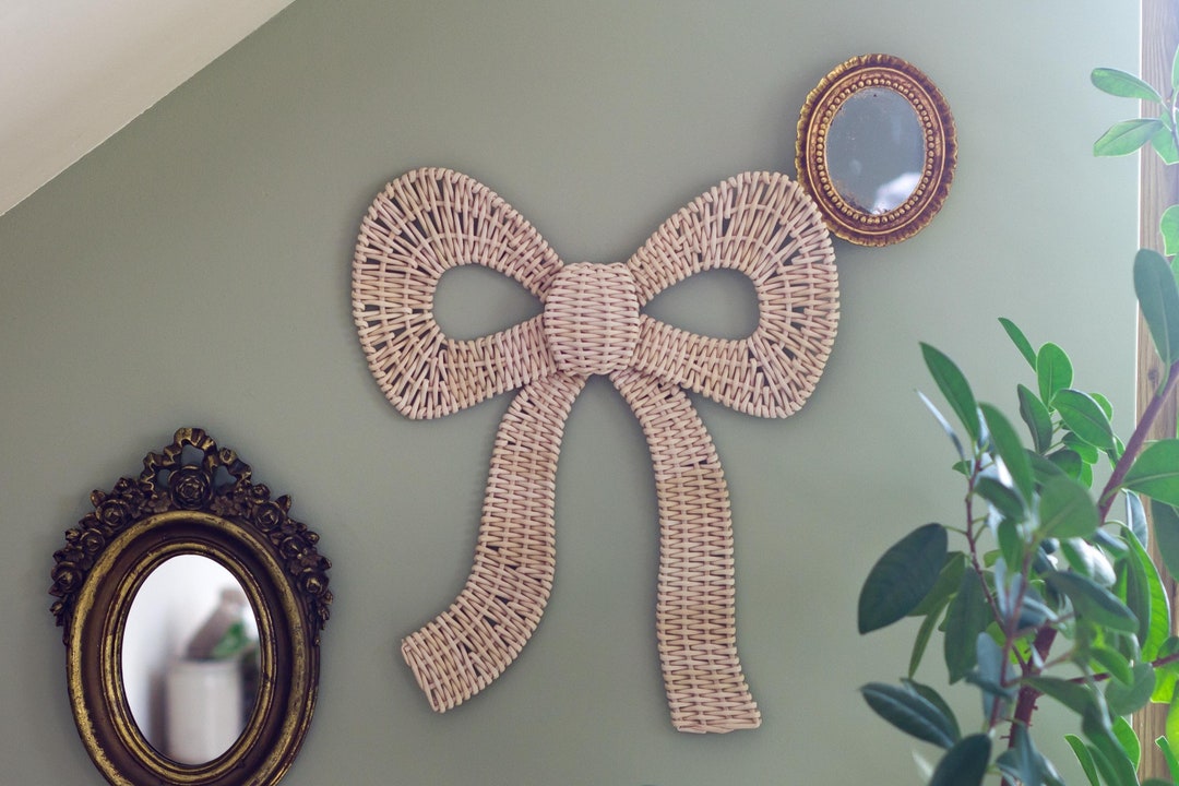 Beige or Pink Wicker Bow Wall Decor - Boho Nursery Decoration in Two ...