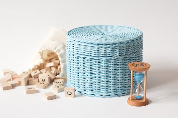 Baby blue lidded minimalist basket with lid Wicker hamper box | Etsy