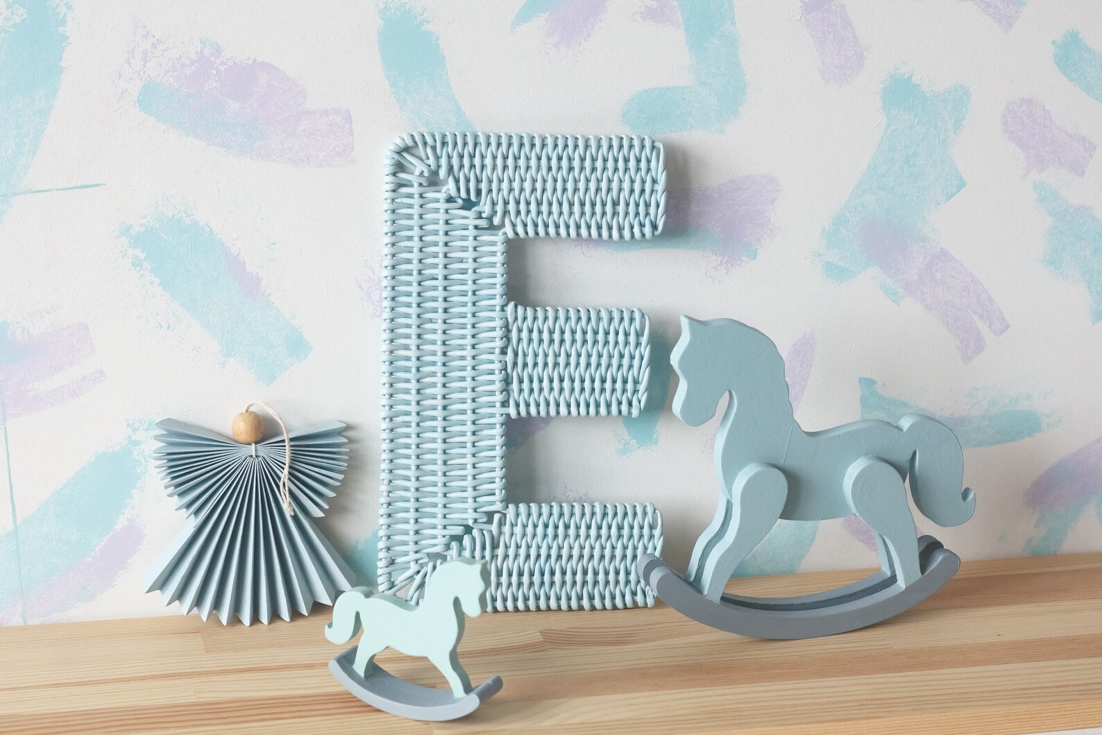 Initial Sign for Gray Blue Nursery Wall Decor Wicker Letter - Etsy