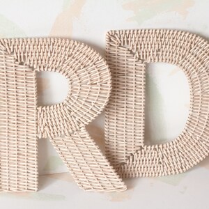 Monogram Wall Art for Beige Nursery Decor, Wicker Letter Neutral Sign ...