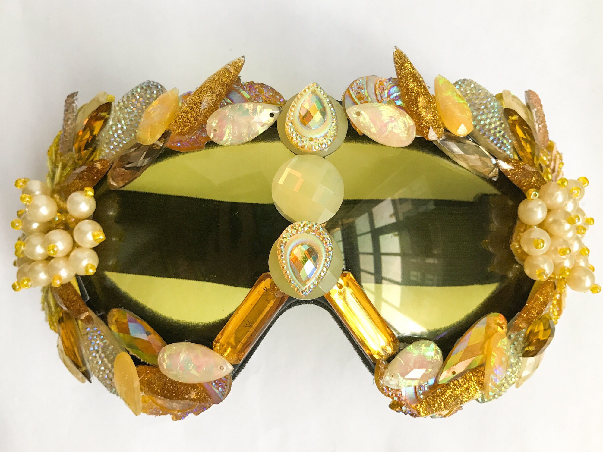 Yellow Pearl Floral Goggles, Yellow Goggles Embellished W Iridescent ...