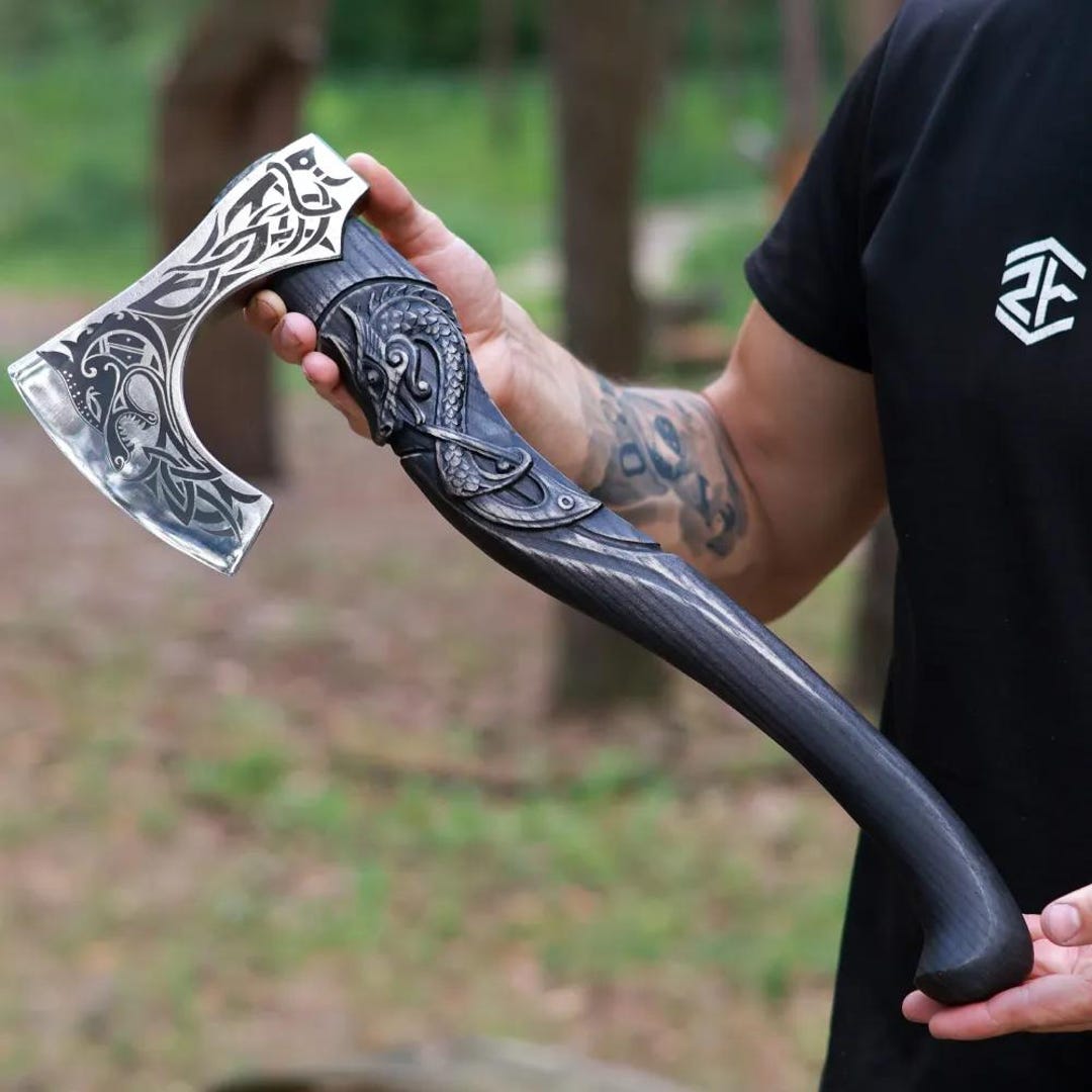 Viking Axe Fenrir Hand Forged Nordic Axe, Sharp Wolf Axe Custom ...