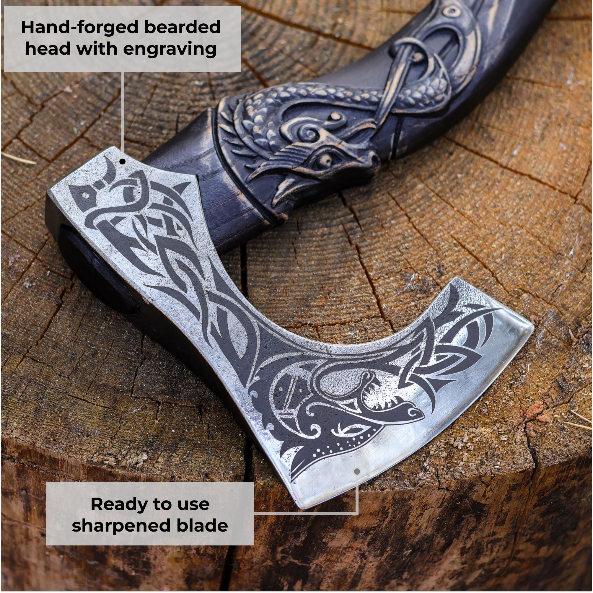 Hand Forged Fenrir Wolf Axe: Functional Viking Bearded Axe With Sheath ...