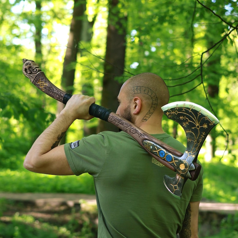 Leviathan Axe With Carbon Steel Blade, Handmade Kratos Axe - Etsy