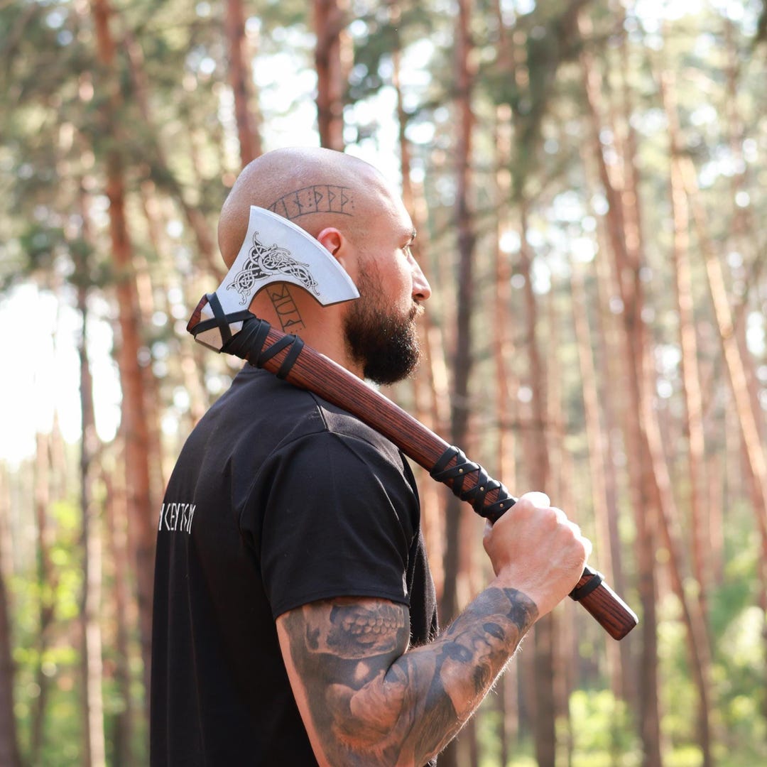 Personalized Viking Axe With Sheath, Forged Hatchet for Wood Chopping ...