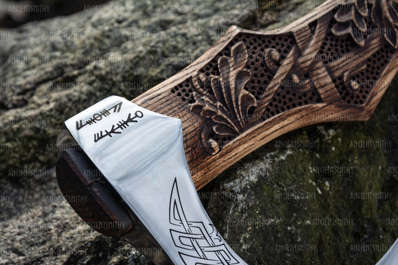 Hand Forged Viking Axe With Carved Handle & Handmade Wooden - Etsy