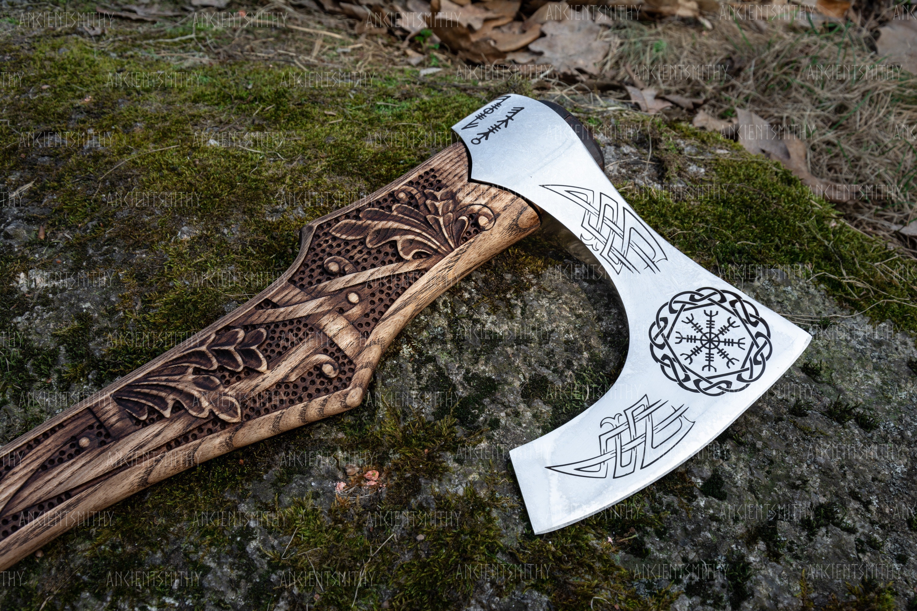 Hand forged Viking axe with carved handle & handmade wooden | Etsy