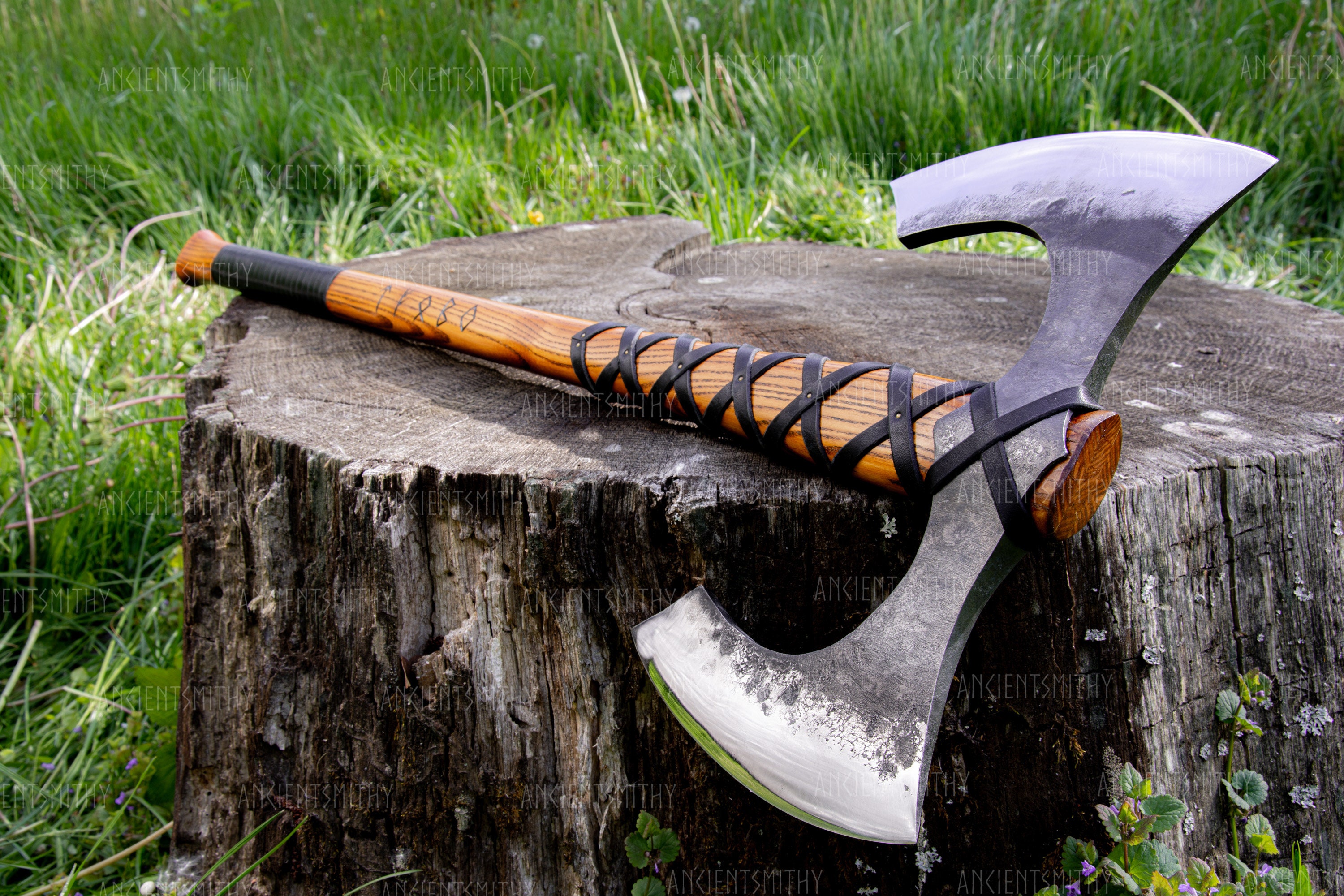 Custom Handmade Double Headed Vikings Axe Double Headed Axe Forged