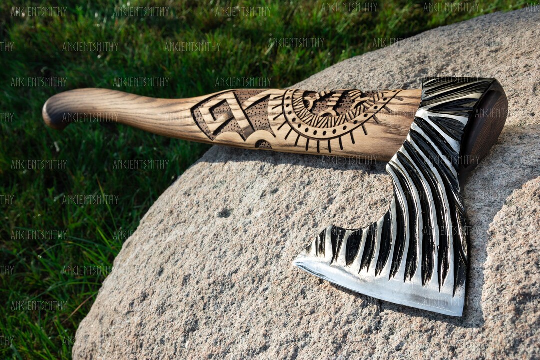 Viking Battle Axe Engraved Splitting Axe With Helm of Awe Symbol ...