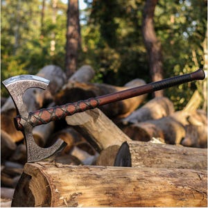 Double Blade Axe Handmade, Double Head Axe, Viking Long Axe, Two Handed ...