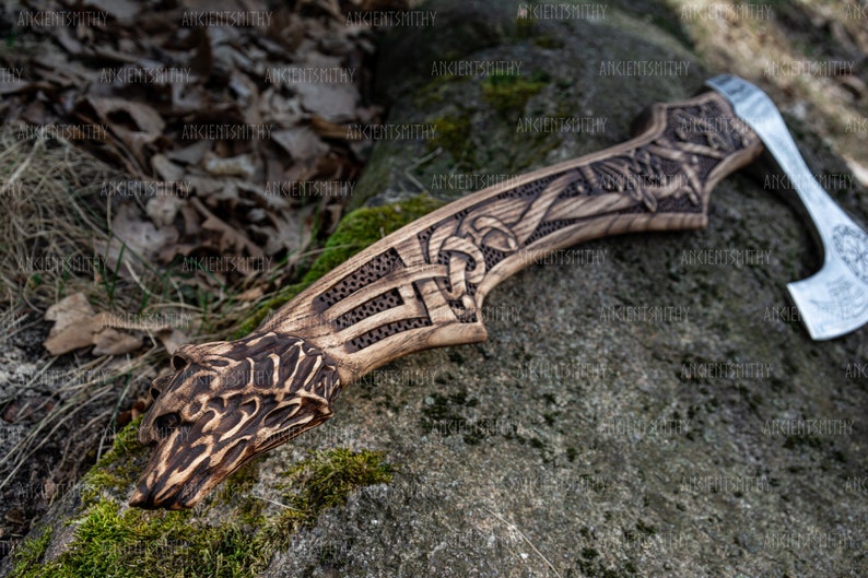Hand forged Viking axe with carved handle & handmade wooden | Etsy
