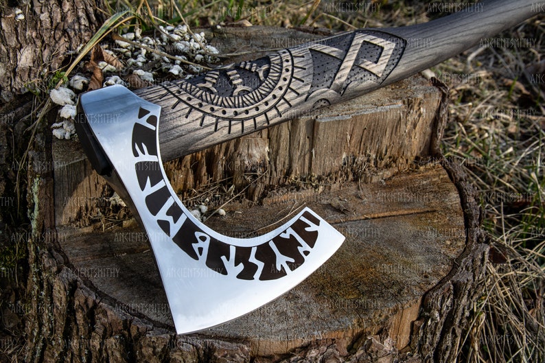 Viking Axe With Carved Handle Axe Throwing Viking Axes | Etsy