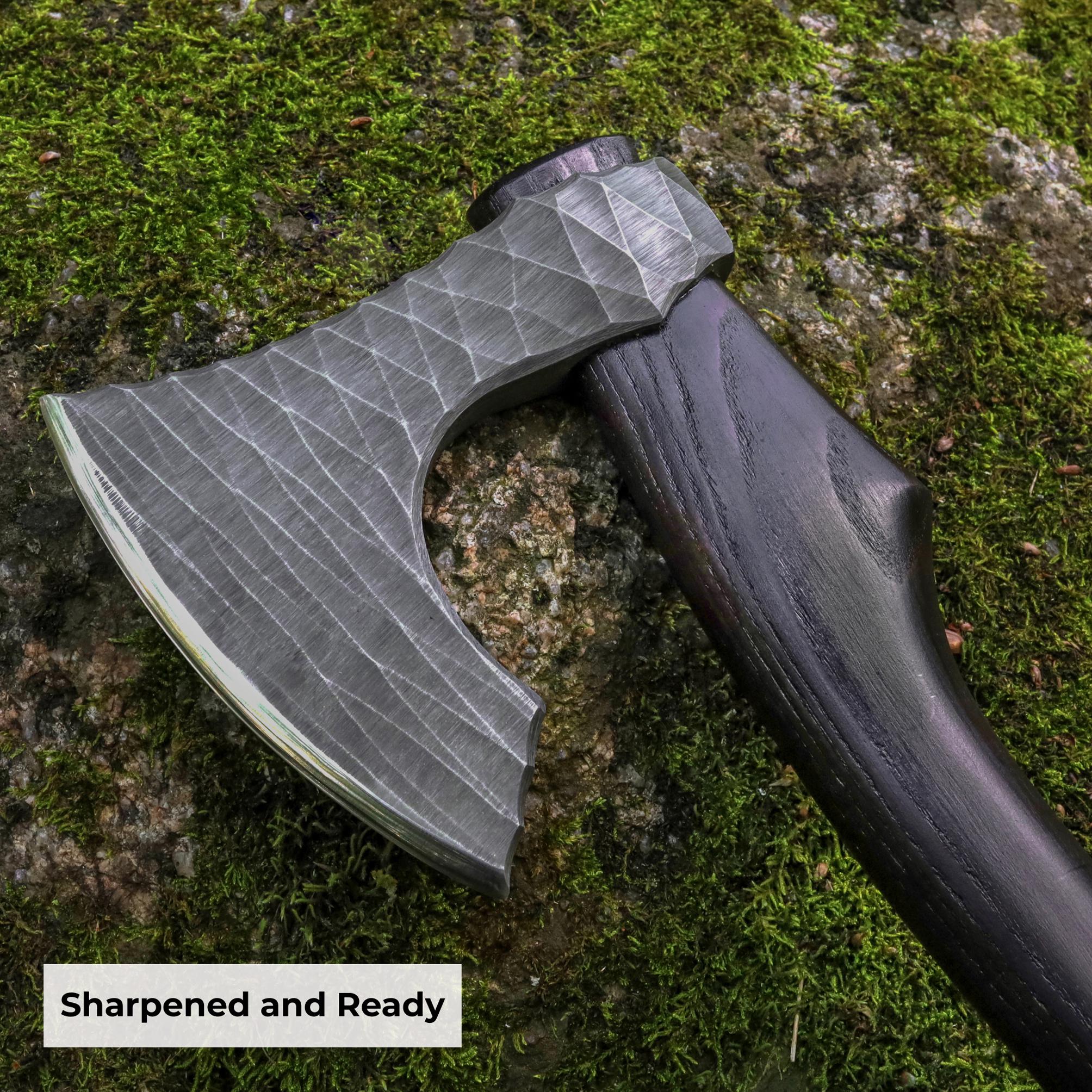 Handmade Viking Hatchet Custom Engraved, Functional Camping Axe Forged With Sheath & Wooden ...