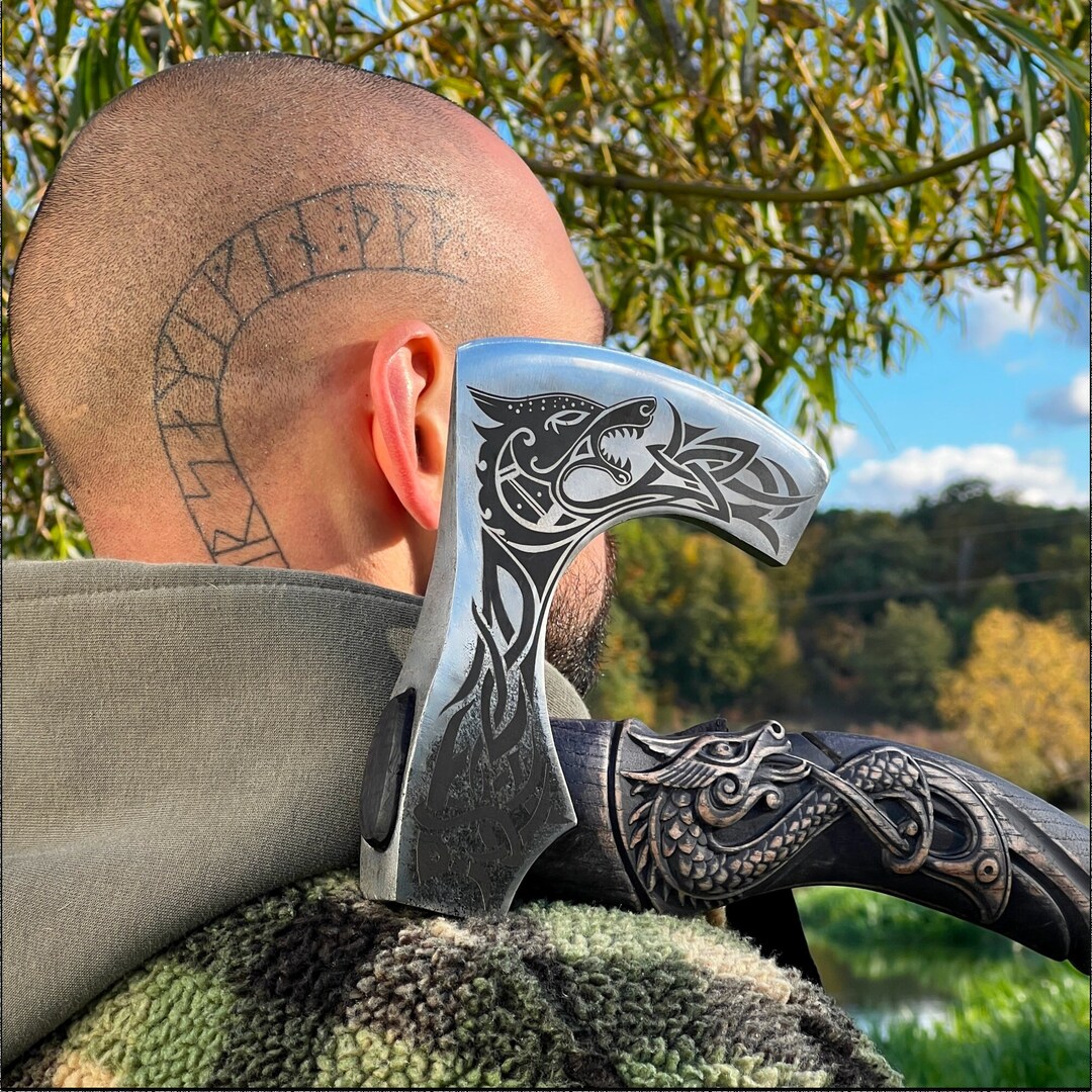 Custom Axe Fenrir Viking Hatchet Nordic Bearded Axe Handmade With ...
