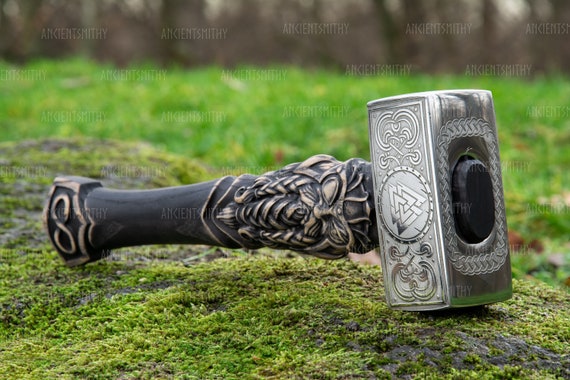 Viking Battle Hammer With Carved Handle Medieval War Hammer - Etsy