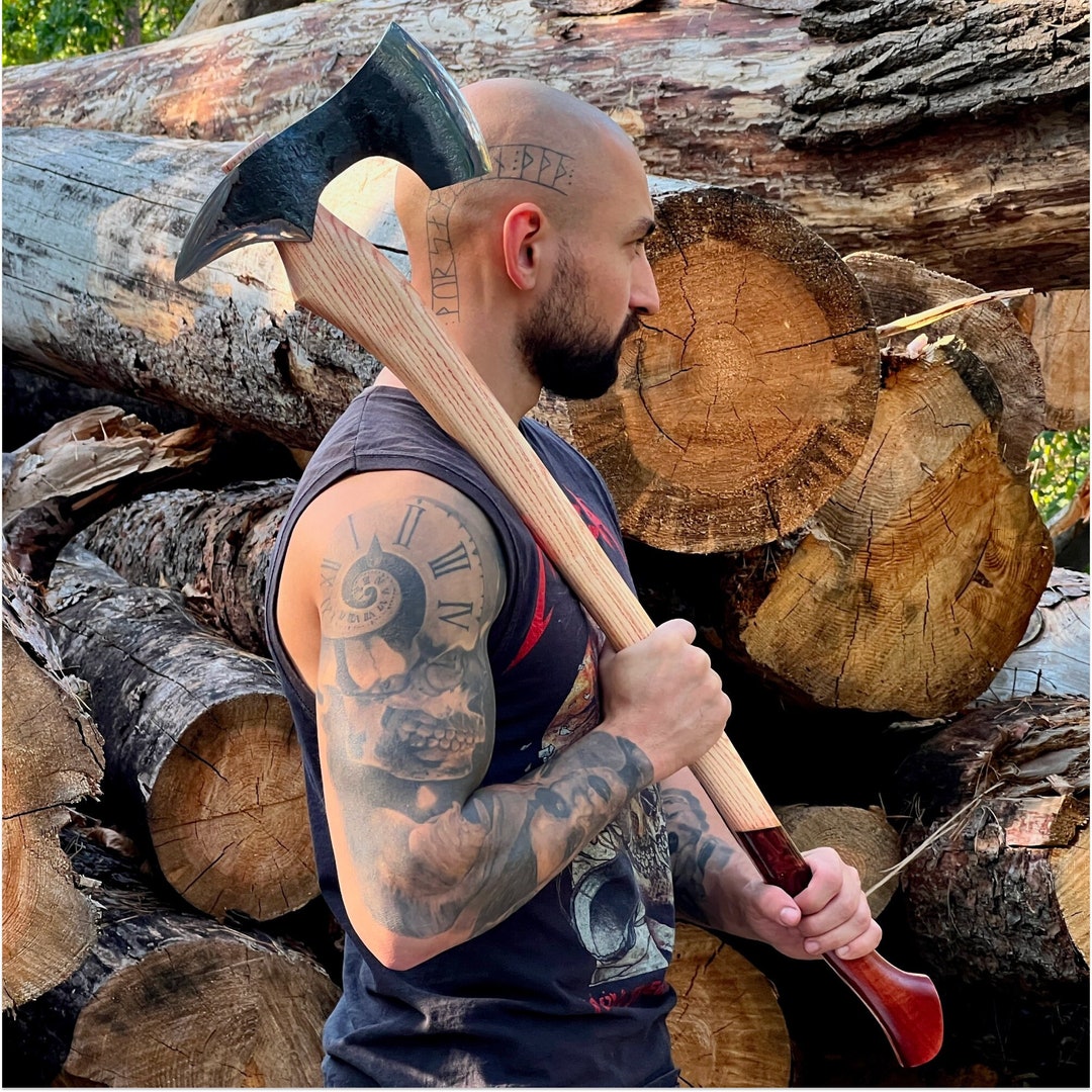 Firefighter Axe Felling Splitting Axe Two Handed Battle Axe Engraved ...