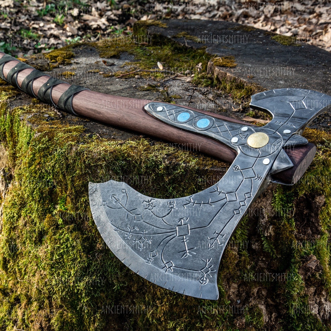 Kratos Axe With Handmade Carving, Leviathan Felling Hatchet, Carbon ...