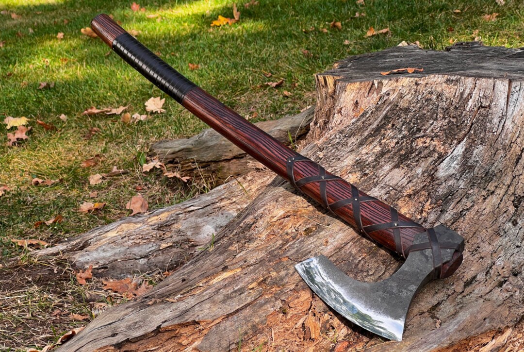 Battle Axe Engraved Viking Axe Handmade Beard War Axe With Leather Case ...