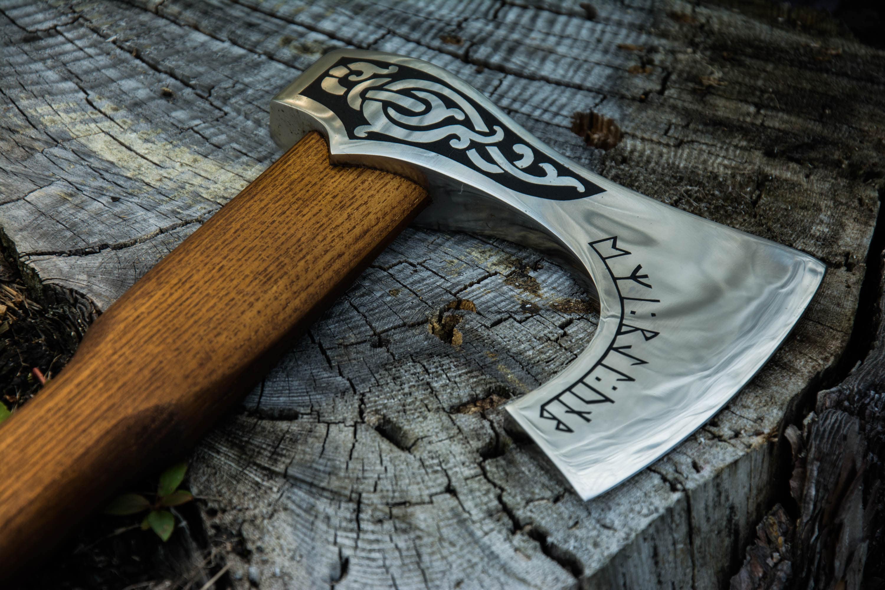 Steel battle axe Viking axe with runes woodworking | Etsy