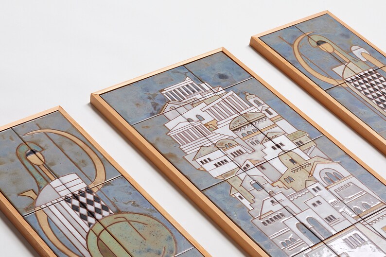 3 Piece Wall Art Ceramic Tiles Framed Wall Art Set Wall Mural - Etsy