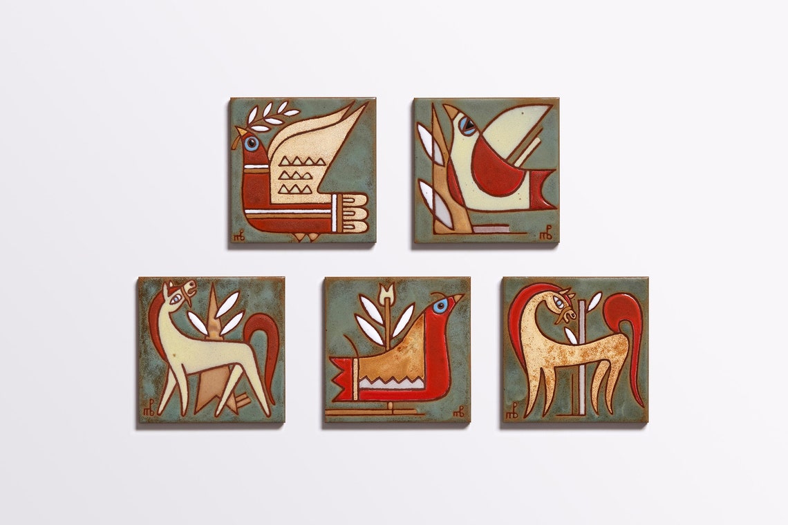 Set of 5 Decorative Tile Ceramic Tiles Bathroom Makeover Handpainted ...