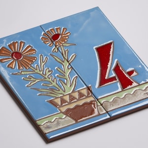 Handmade Ceramic Tile House Number Sign, Flower Pot Design - Etsy