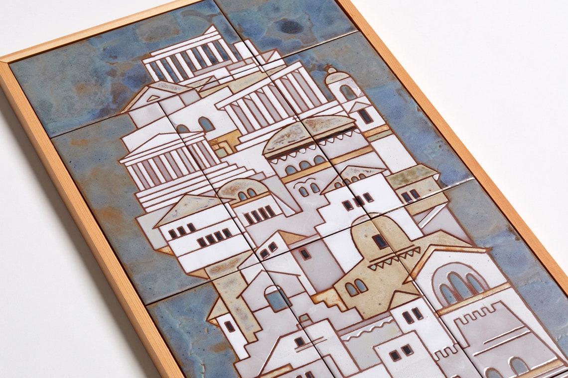 3 Piece Wall Art Ceramic Tiles Framed Wall Art Set Wall Mural - Etsy