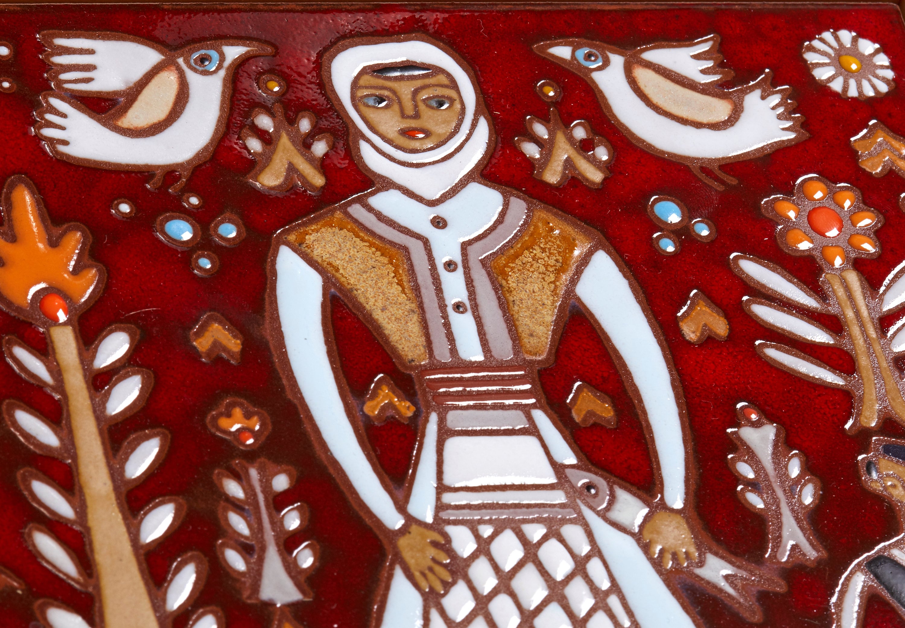 Greek Folk Art Girl Ceramic Tile Farm Decor Woman Tile Mural Mothers ...