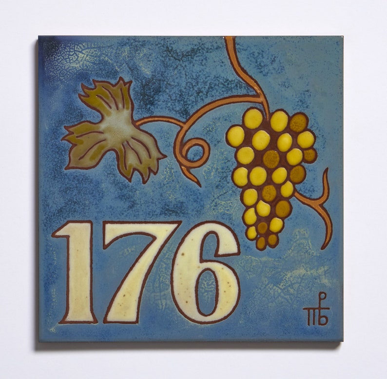 Bunch of Grapes Ceramic Handmade House Numbers Tile Decor Home Entrance ...