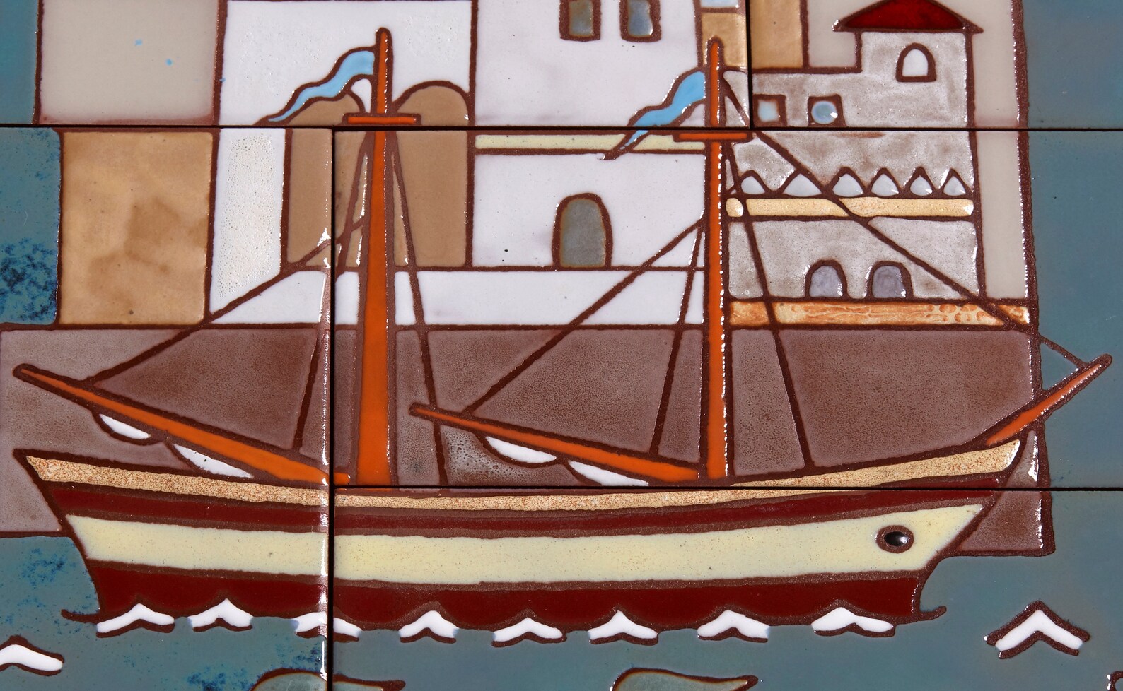 Harbor Ceramic Mural Coastal City Sailing Boat Handpainted - Etsy