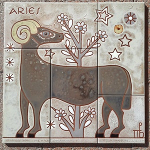 Complete Set of 12 Zodiac Signs Painted on Ceramic Tiles With Black ...