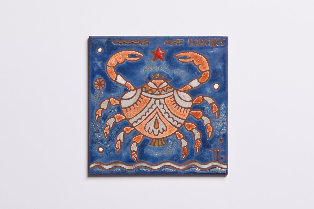 Hand-painted Cancer Zodiac Ceramic Tile - Constellation Art - Etsy