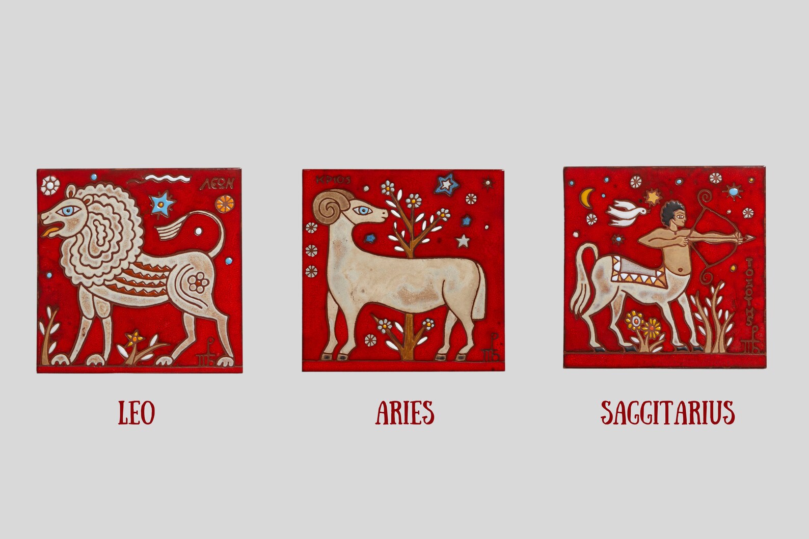 Four Zodiac Sign Bundle 20x20cm Ceramic Tile Aquarius Capricorn Pisces ...