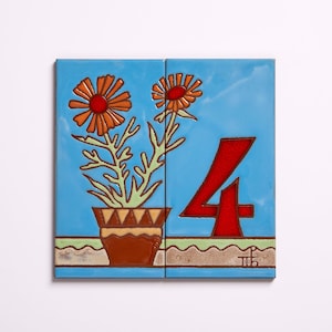 Handmade Ceramic Tile House Number Sign, Flower Pot Design - Etsy