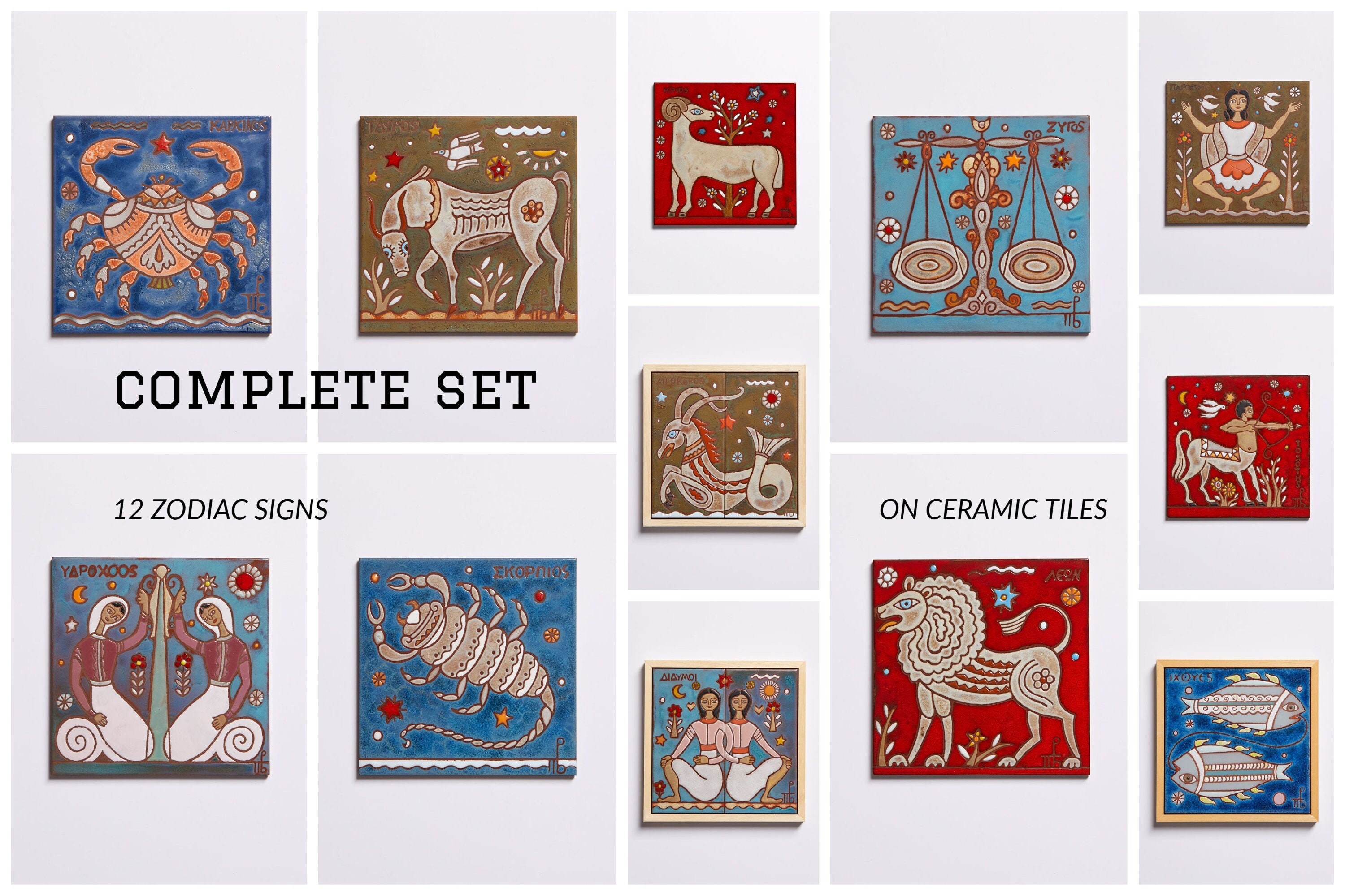 Twelve Zodiac Signs Bundle 20x20cm Ceramic Tile Aquarius Capricorn ...