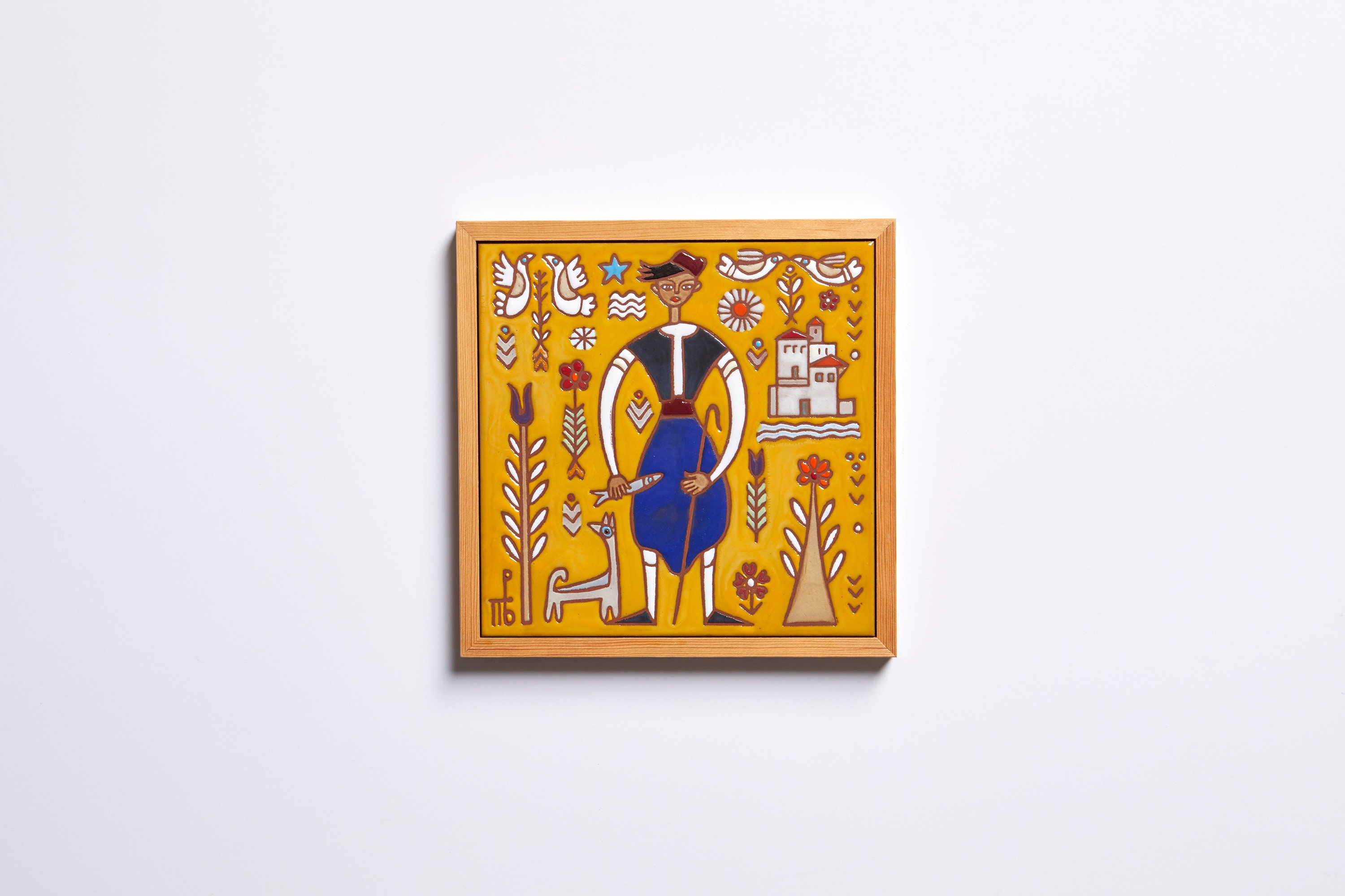 Greek Island Man Wall Decor Folk Art Handmade Ceramic Tile | Etsy