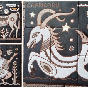 Complete Set of 12 Zodiac Signs Painted on Ceramic Tiles With Black ...