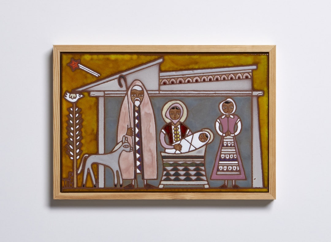 Hand-painted Nativity Scene Ceramic Tile: Framed Christmas Folk Art - Etsy